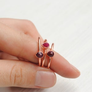 Faceted Ruby Ring, Raw Ruby Ring, Ruby Stacking Ring, Ruby Copper Ring, Raw Gemstone Ring, Ruby ...