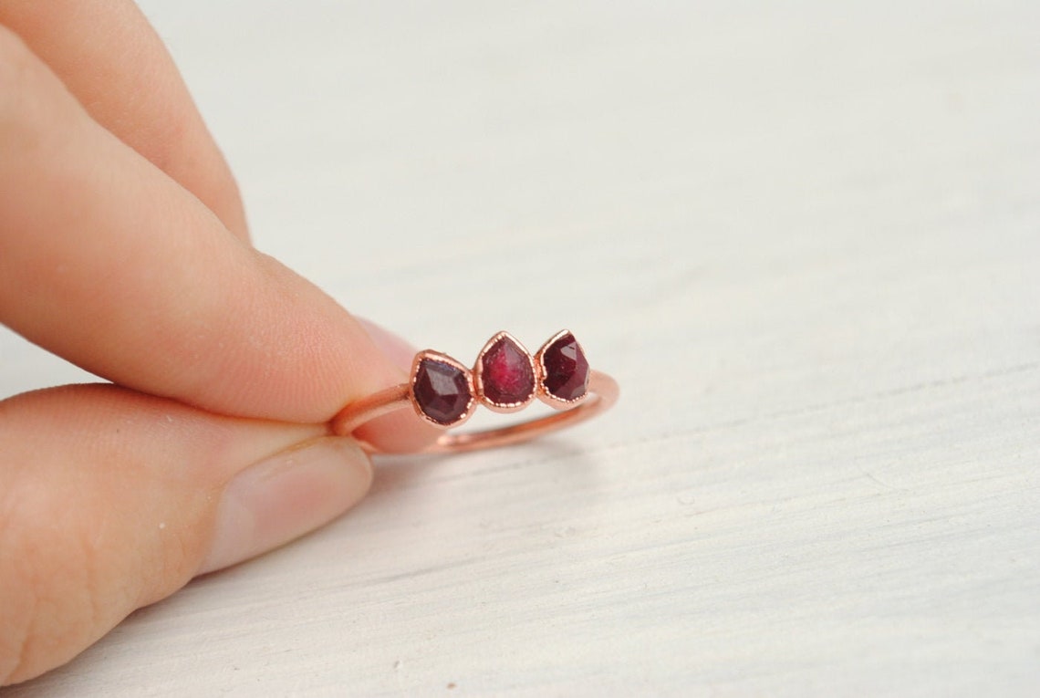 Triple Ruby Ring Faceted Ruby Ring Raw Ruby Ring Ruby - Etsy