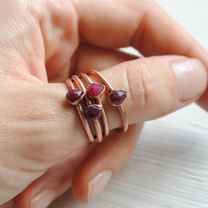 Faceted Ruby Ring, Raw Ruby Ring, Ruby Stacking Ring, Ruby Copper Ring, Raw Gemstone Ring, Ruby ...