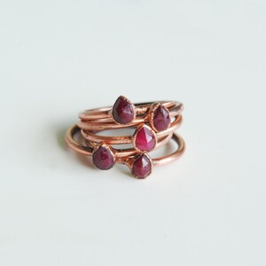 Faceted Ruby Ring, Raw Ruby Ring, Ruby Stacking Ring, Ruby Copper Ring, Raw Gemstone Ring, Ruby ...