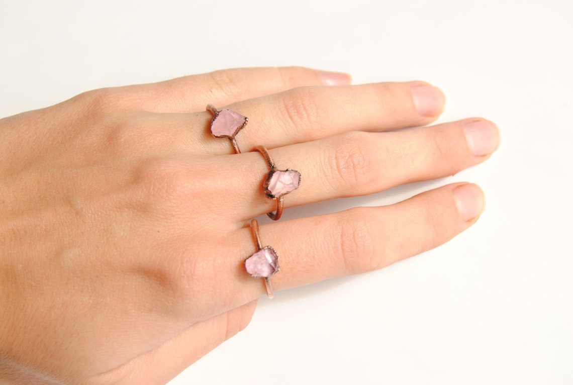 Raw Rose Quartz Ring Rose Quartz Copper Ring Pink Crystal - Etsy