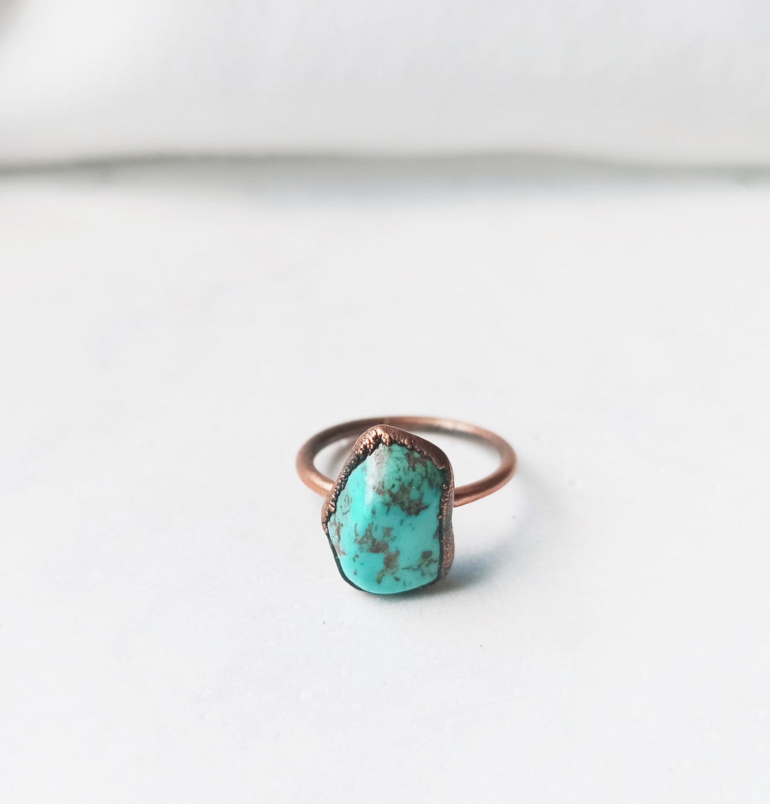Raw Turquoise Ring, Raw Copper Turquoise Ring, Turquoise Nugget Ring ...