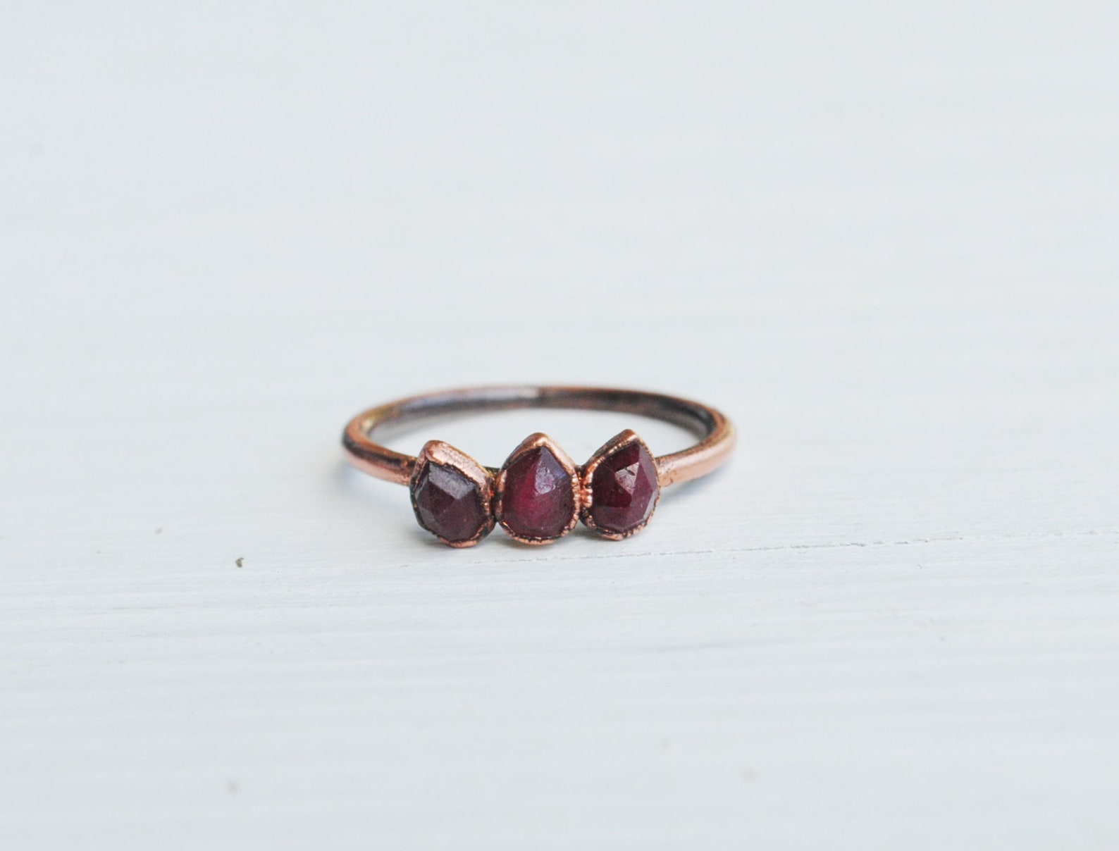Triple Ruby Ring Faceted Ruby Ring Raw Ruby Ring Ruby - Etsy