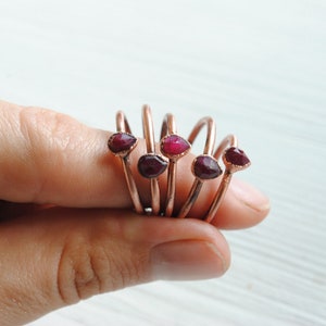 Faceted Ruby Ring, Raw Ruby Ring, Ruby Stacking Ring, Ruby Copper Ring, Raw Gemstone Ring, Ruby ...