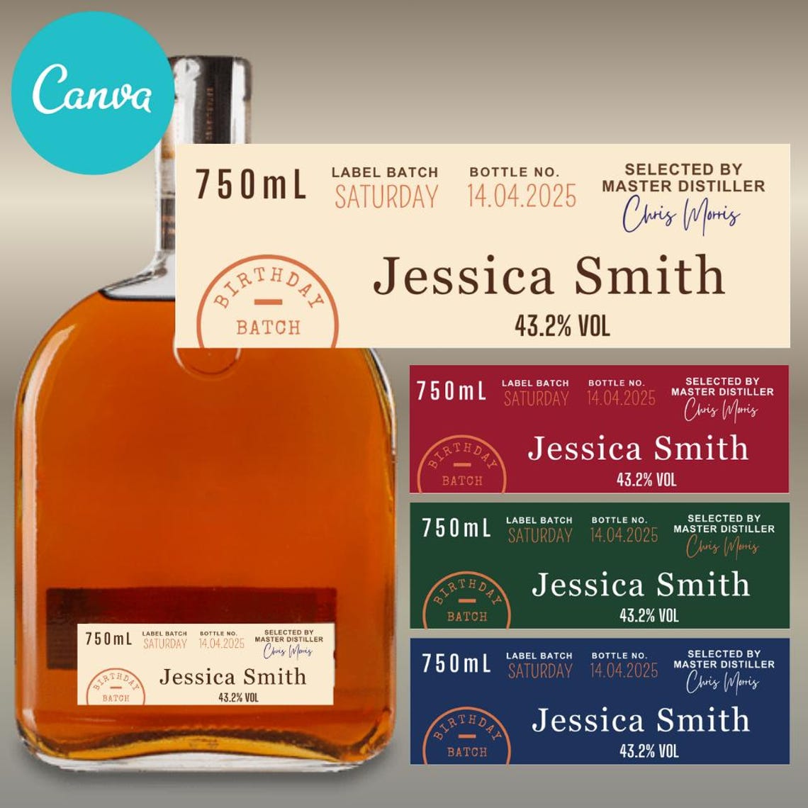Custom Whiskey Label, Personalized Bourbon Gift Template (digital ...