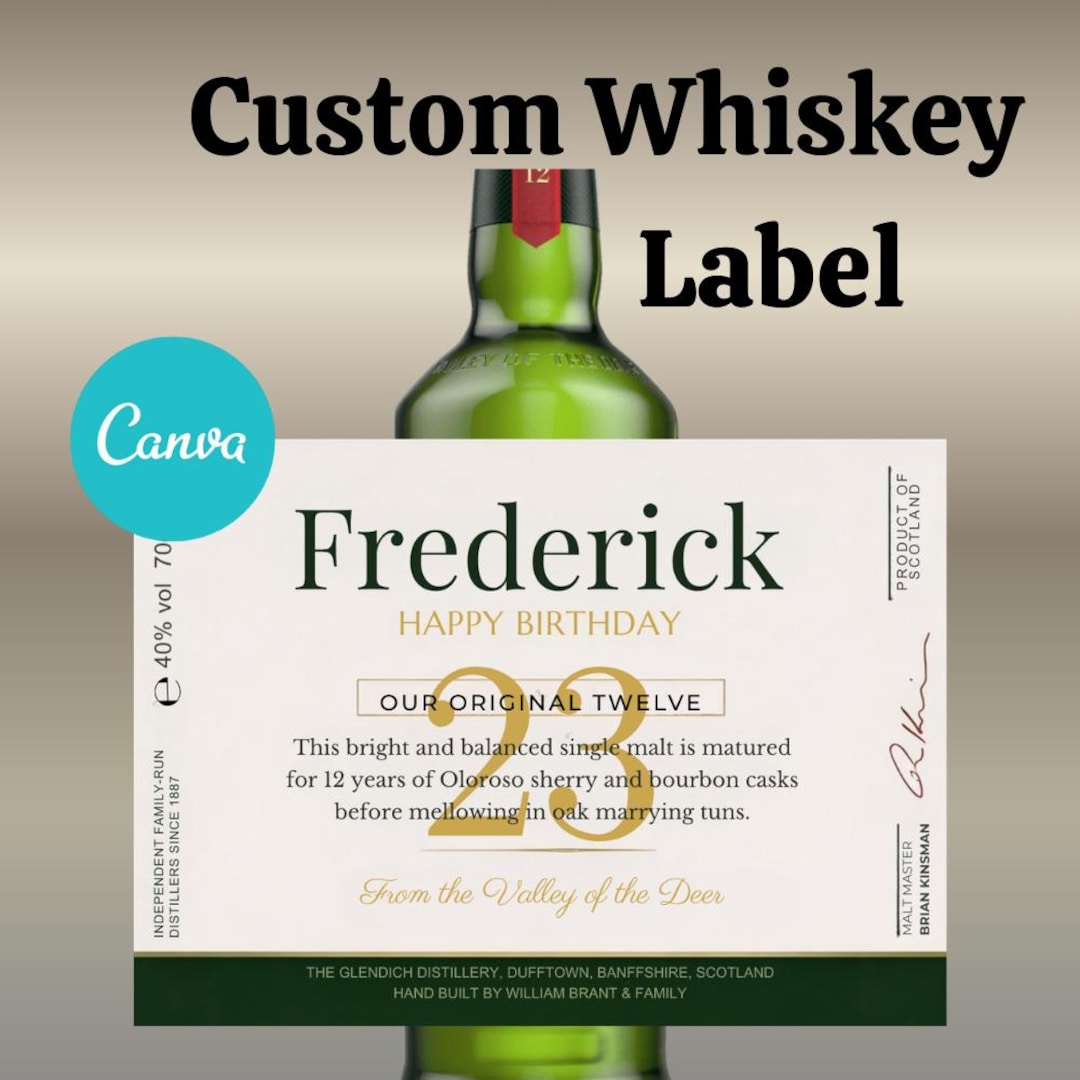 Personalized Whiskey, Label Template, Bourbon Birthday Gift (digital ...