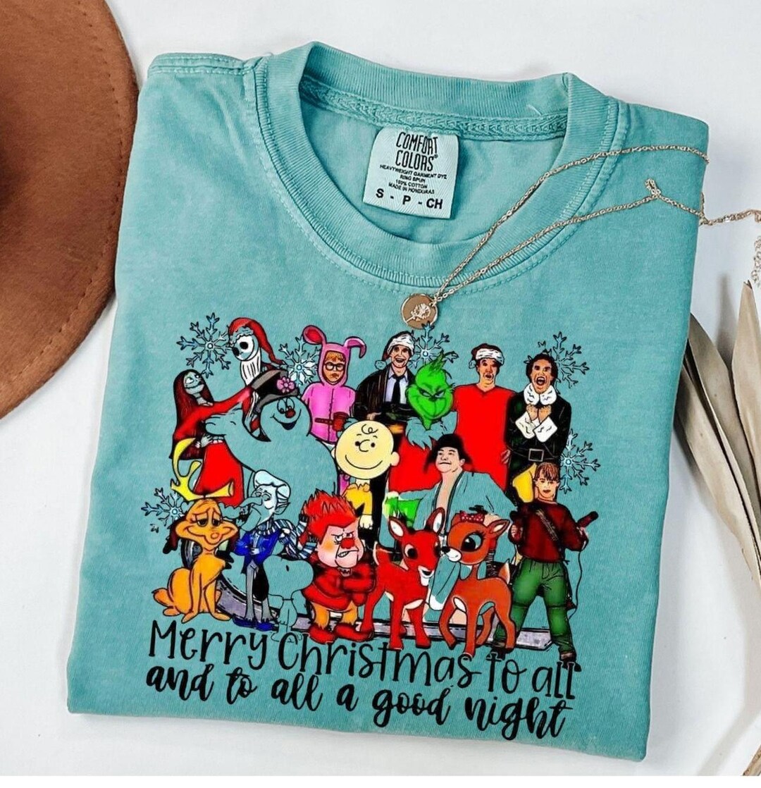 Comfort Colors Cartoon Christmas Characters Shirt, Holiday Graphic Tee ...