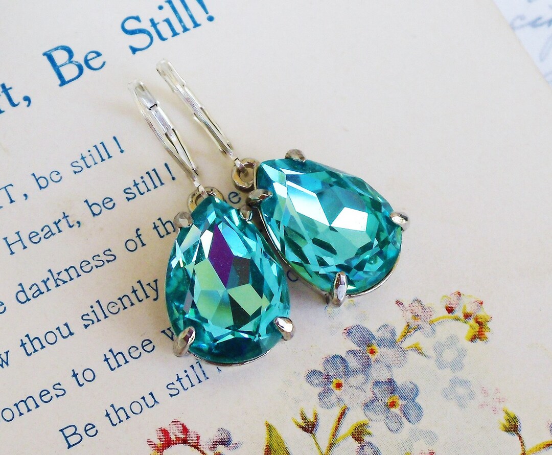 Aqua Teardrop Glass Earrings, 925 Sterling Leverbacks - Etsy