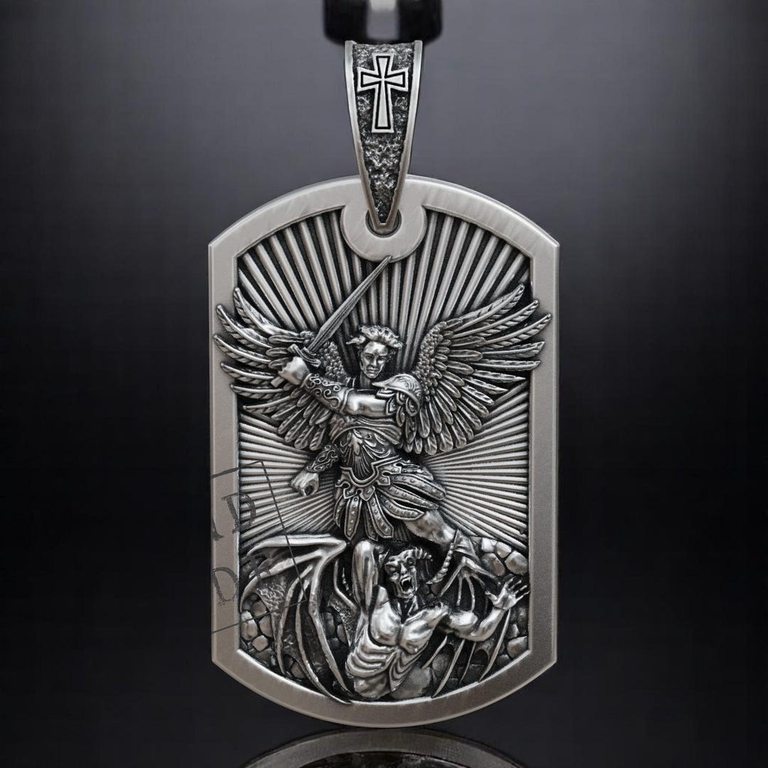 Saint Michael Dog Tag Pendant – Handmade Silver Archangel With Sword ...