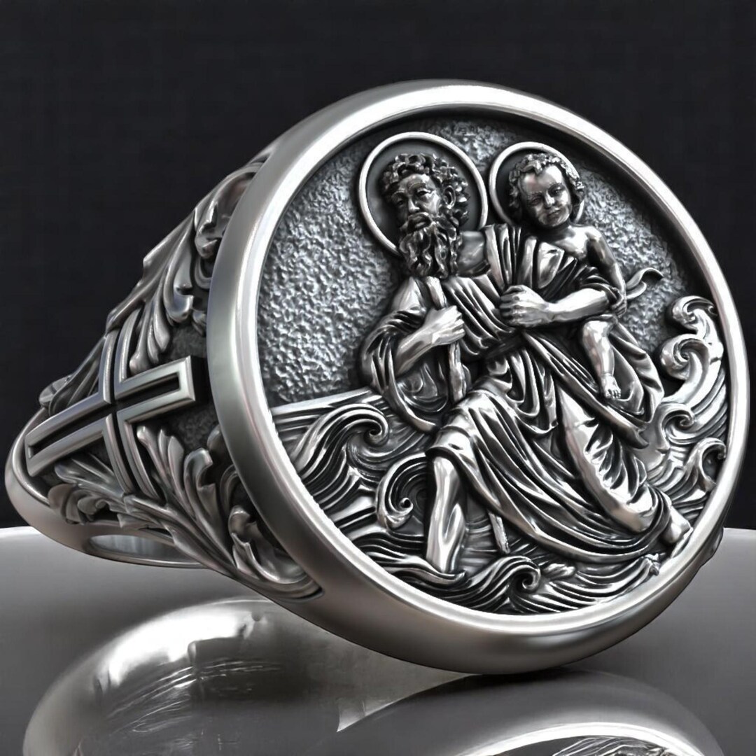 Handmade Saint Christopher Signet Ring – Carrying Christ Christian Ring ...