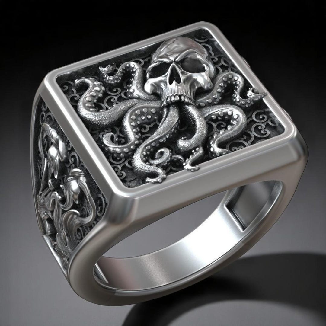 Octopus Skull Tentacle Signet Ring for Men | Nautical Biker Jewelry ...