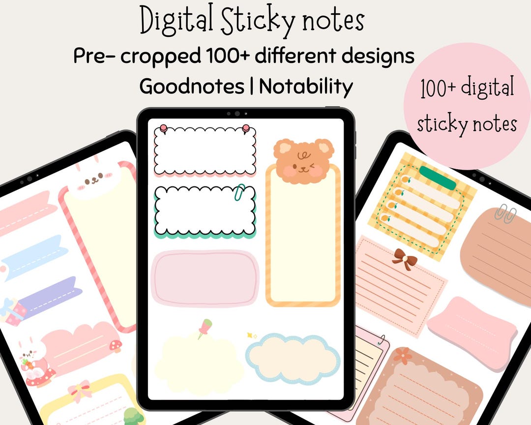 Pre-cropped Digital Sticky Notes for Goodnotes & More | 100+ Cute Memo ...