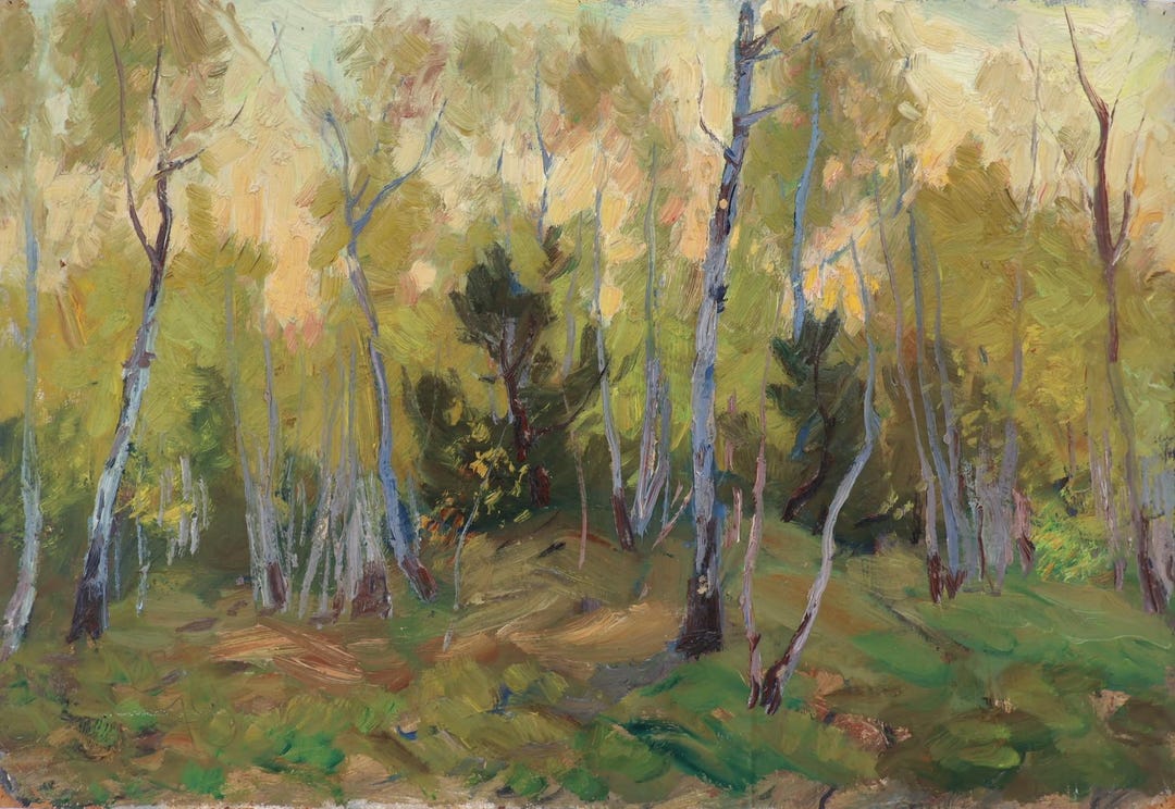 At the Edge of the Forest, 1978. Vintage Oil Original Painting on ...