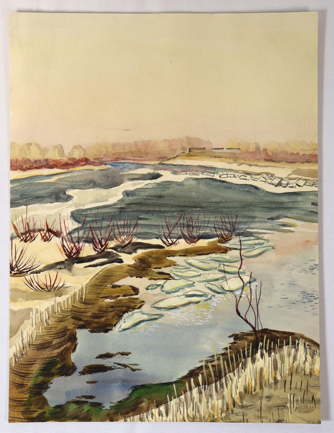 Vintage Backwater Landscape, Watercolor Painting, Kyiv Artist, 1983 - Etsy