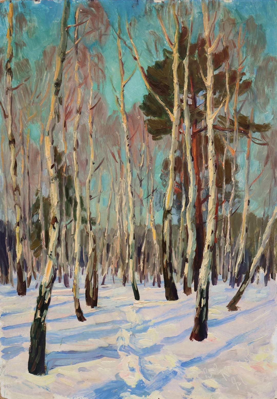 Birches in Winter, 1981 & at Dawn, 1992. Original Double-sided Vintage ...