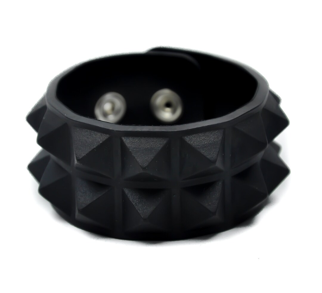 Black Rubber 2 Row Pyramid Stud Wristband Bracelet Goth Punk Emo Grunge ...