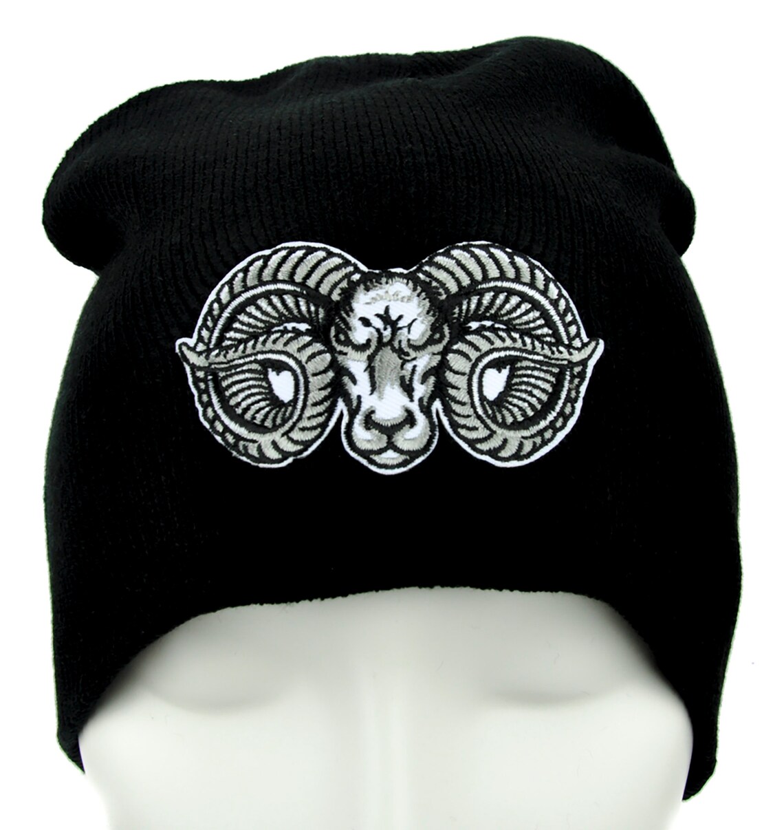 Evil Ram Horns Goat Head Black Beanie Knit Cap Hat Metal Punk - Etsy