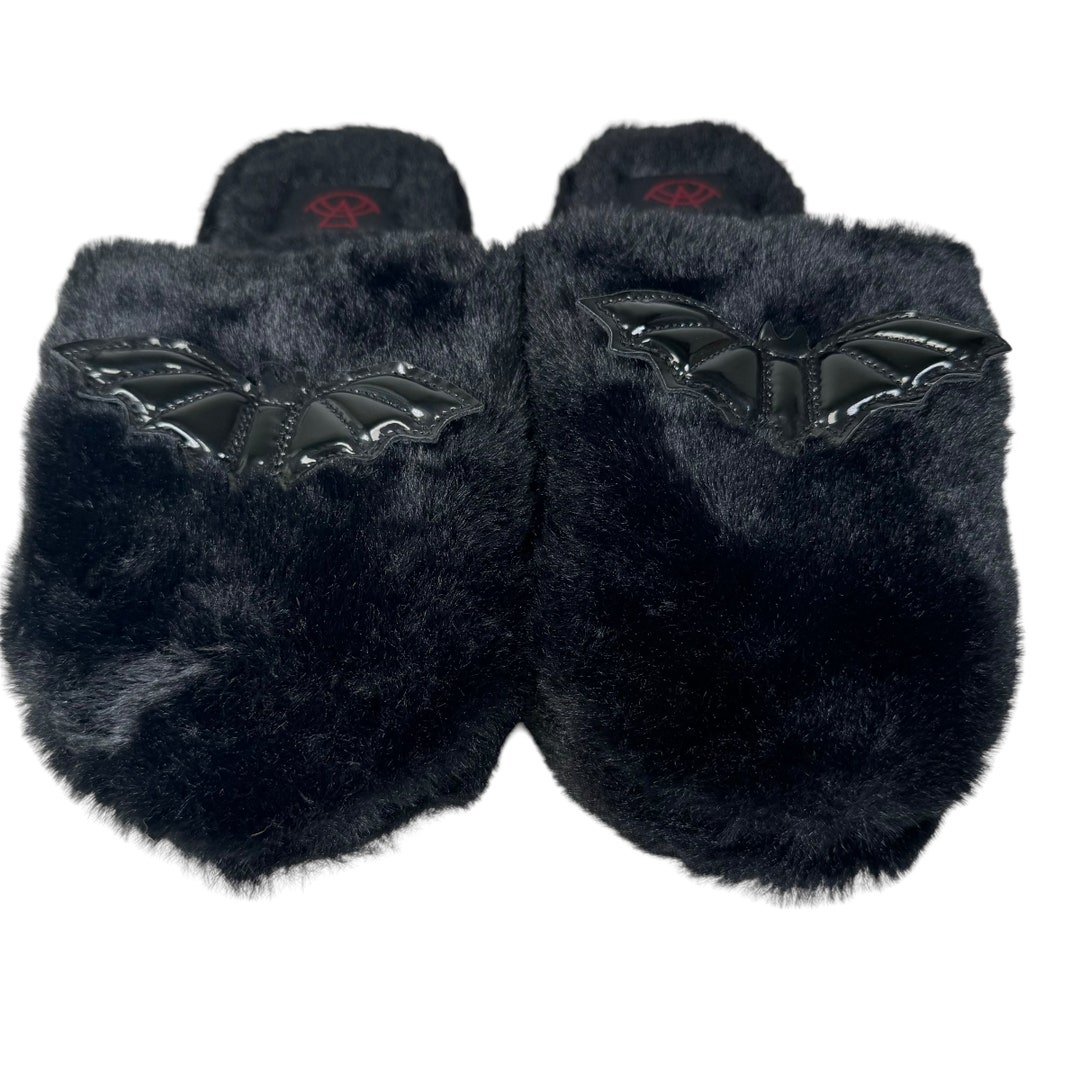 Strange Cvlt Cult Black Fuzzy Bat Slippers Vampire Gothic Punk Emo ...