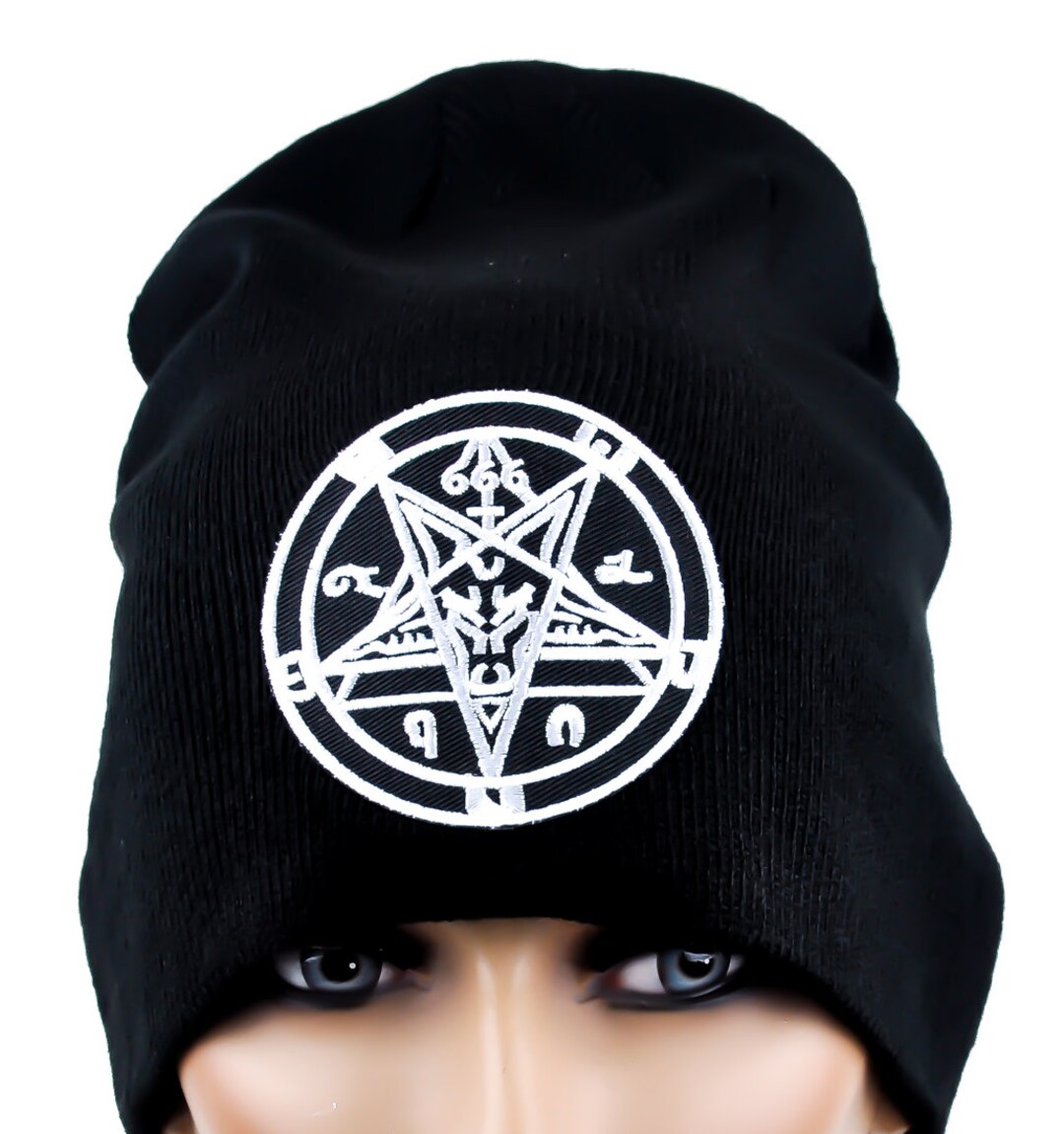 Black & White Baphomet Inverted Pentagram 666 Beanie Knit Cap - Etsy