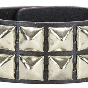 Black Leather 2 Row Silver Pyramid Stud Wristband Bracelet Goth Punk ...