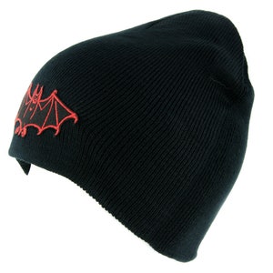 Black & Red Bat Beanie Knit Cap Hat Gothic Witch Vampire Dracula Horror ...