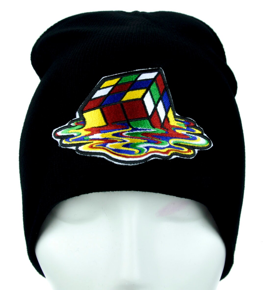 Melting Rubiks Cube Black Beanie Knit Cap Hat Badge Big Bang Theory ...