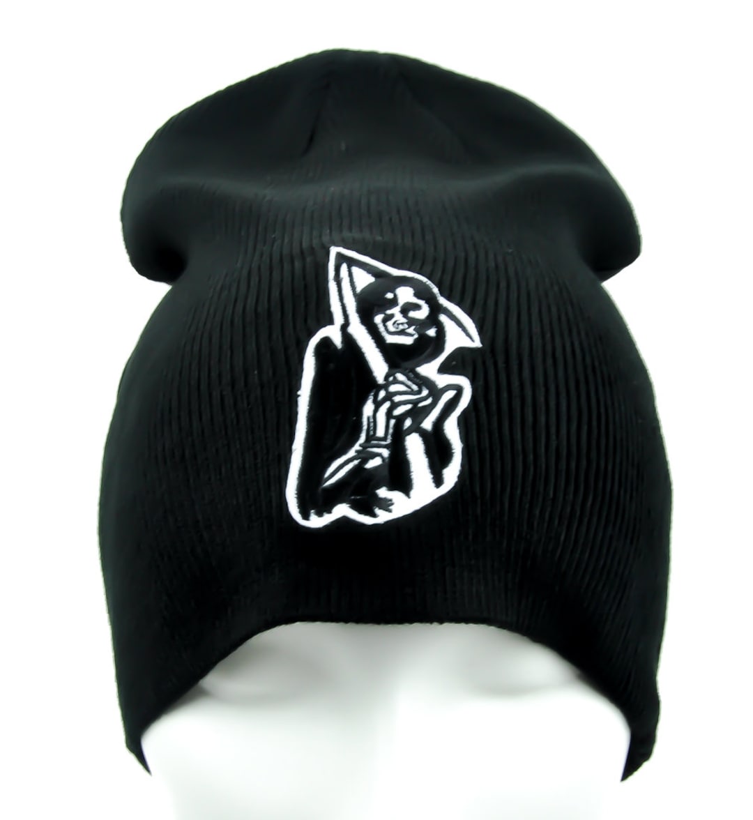 Grim Reaper Black & White Beanie Knit Cap Hat Skull Skeleton Death ...