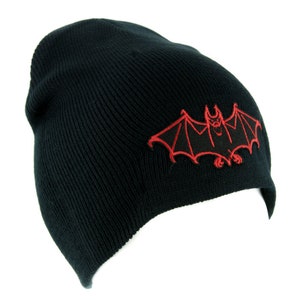 Black & Red Bat Beanie Knit Cap Hat Gothic Witch Vampire Dracula Horror ...