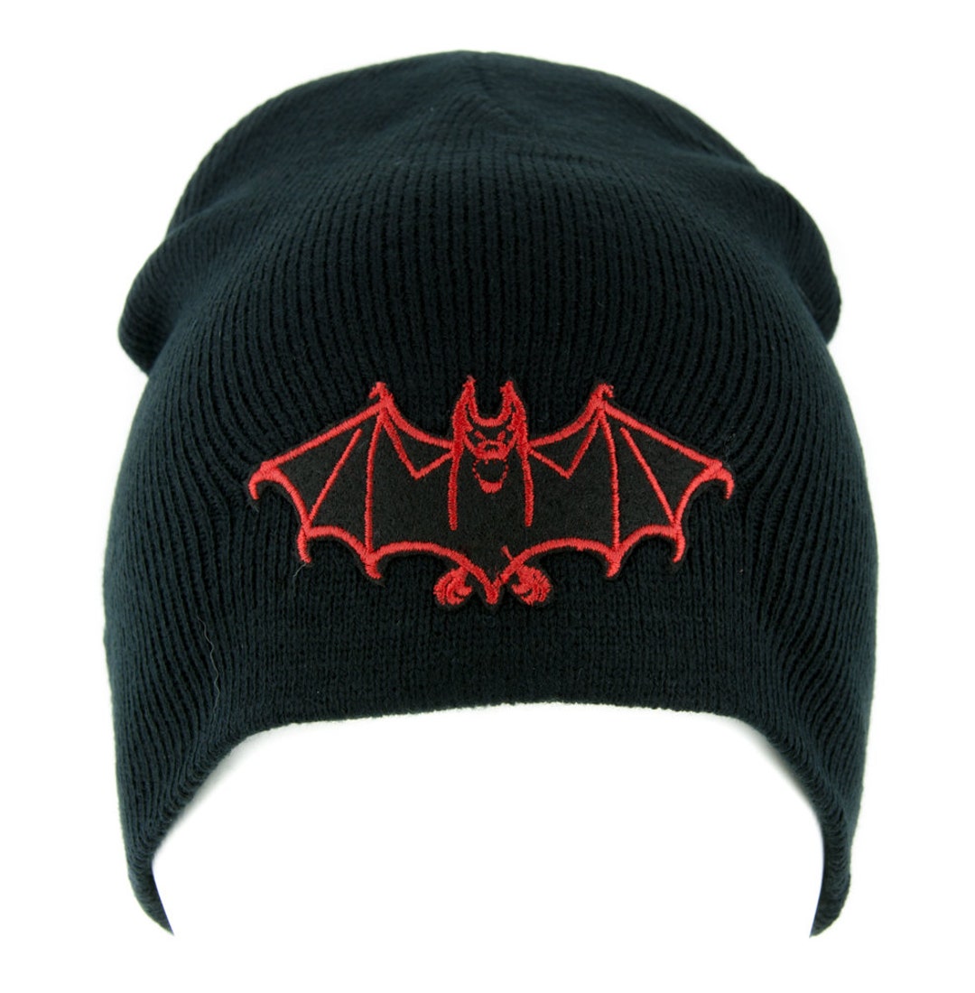 Black & Red Bat Beanie Knit Cap Hat Gothic Witch Vampire Dracula Horror ...