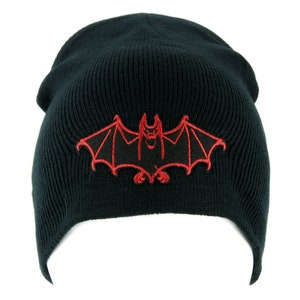 Black & Red Bat Beanie Knit Cap Hat Gothic Witch Vampire Dracula Horror ...