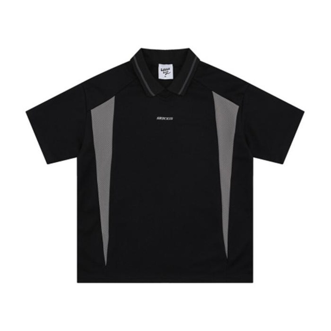 SEKICER Techwear Polo Shirt – Black Mesh Panel Short Sleeve Streetwear ...