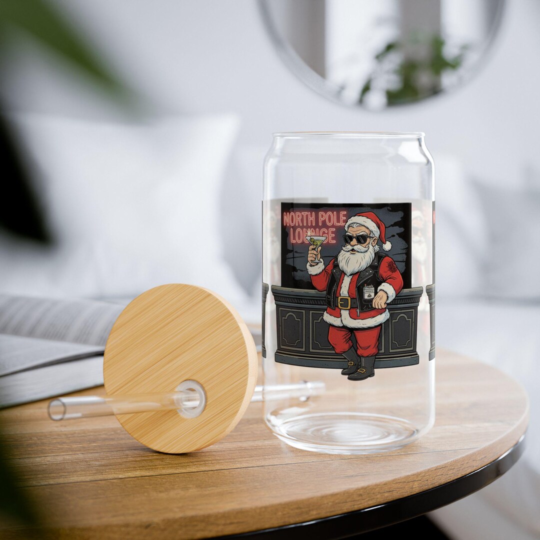North Pole Lounge Santa Sipper Glass 16oz Christmas Drinking Tumbler ...