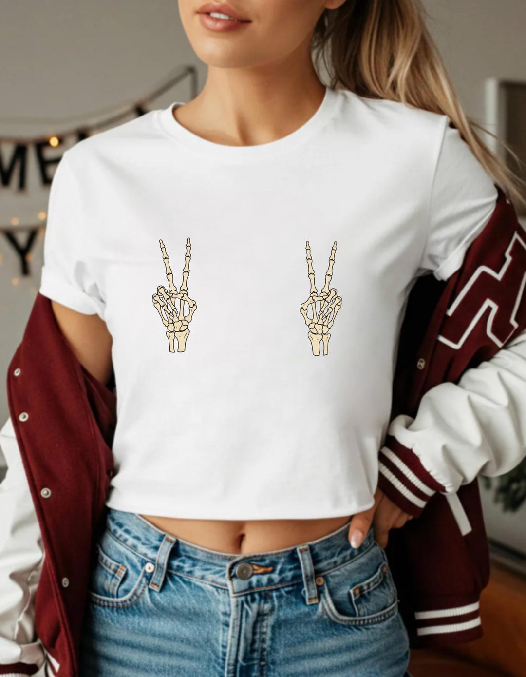 Peace Sign Skeleton Crop Top, Original and Fun Gift for Women, Retro ...