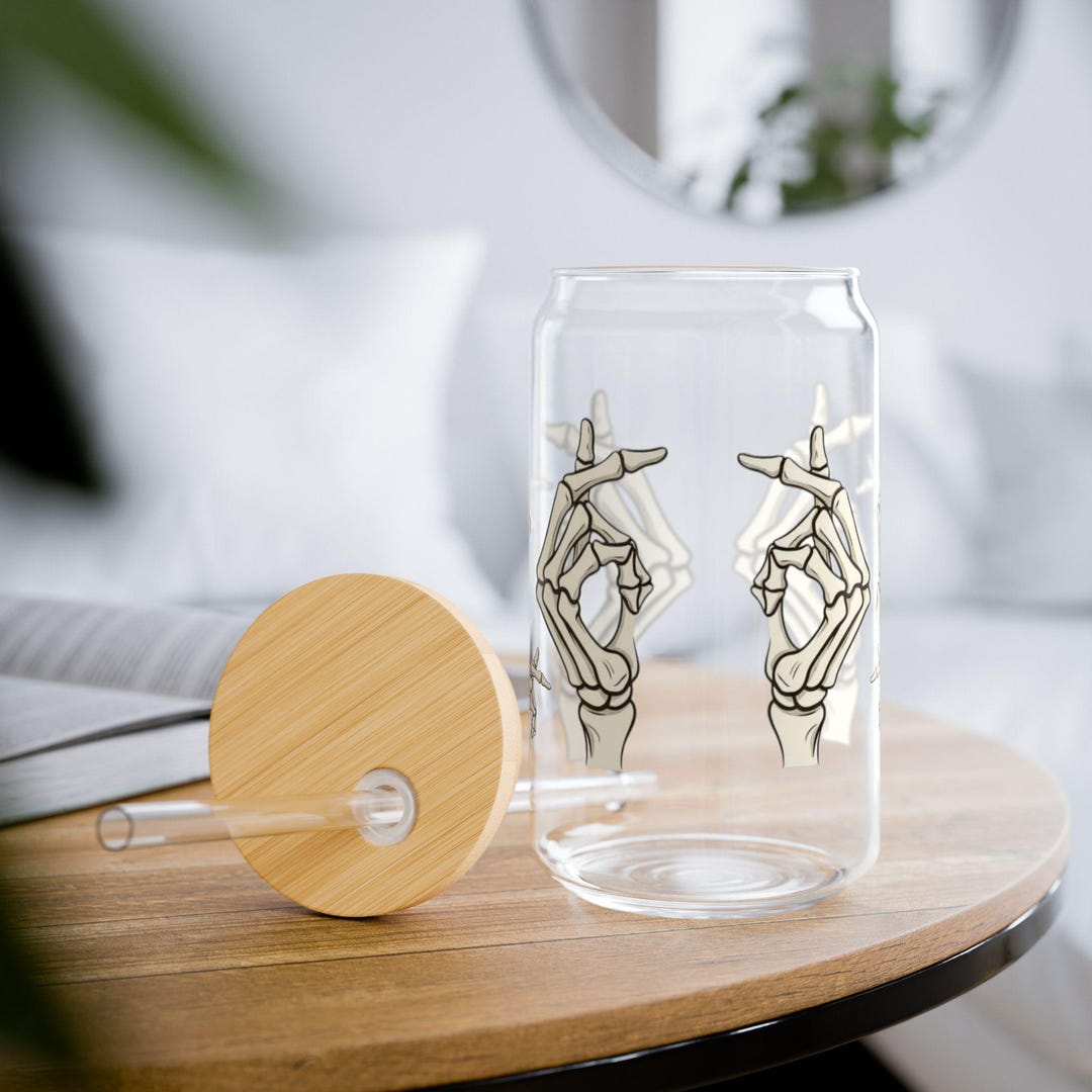 Sipper Glass 16 Oz Skeleton Hand Heart Korean, Original and Fun Gift ...