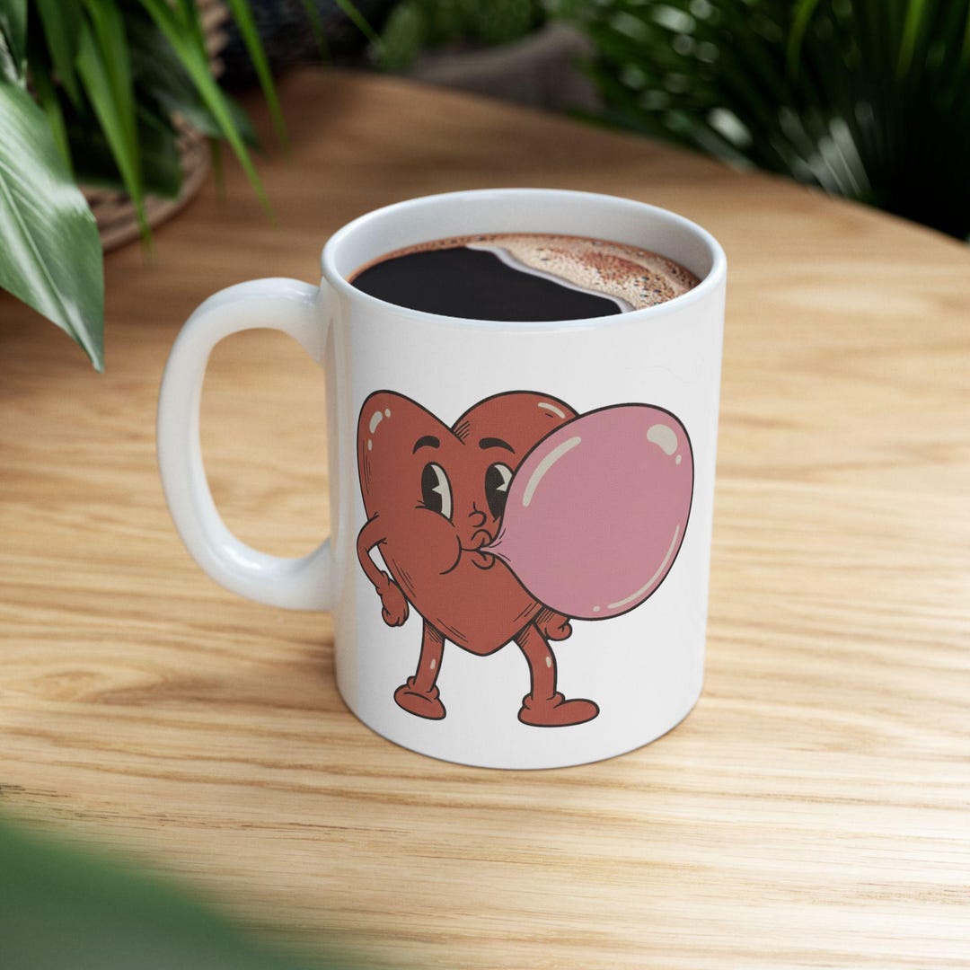 Mug With a Heart Blowing Bubble Gum | Lovely Retro Valentine's Day ...