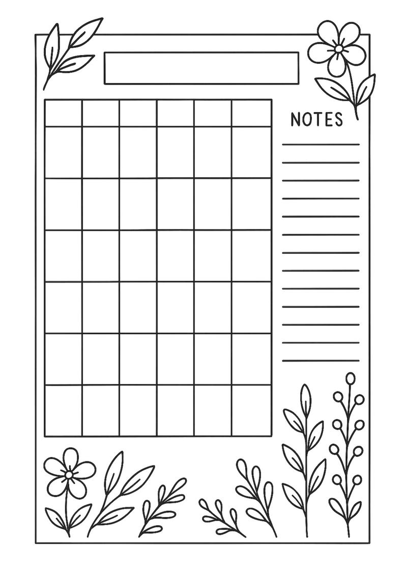 Floral Monthly Coloring Calendar - Undated, Printable - Etsy