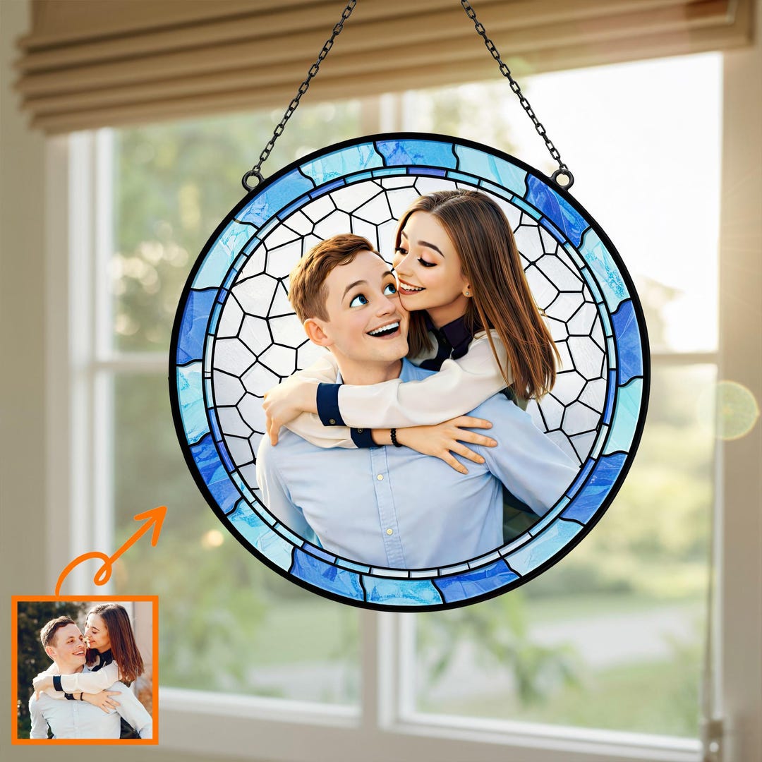 Personalized Cartoon Potrait Couple Stained Glass Suncatcher, Custom ...