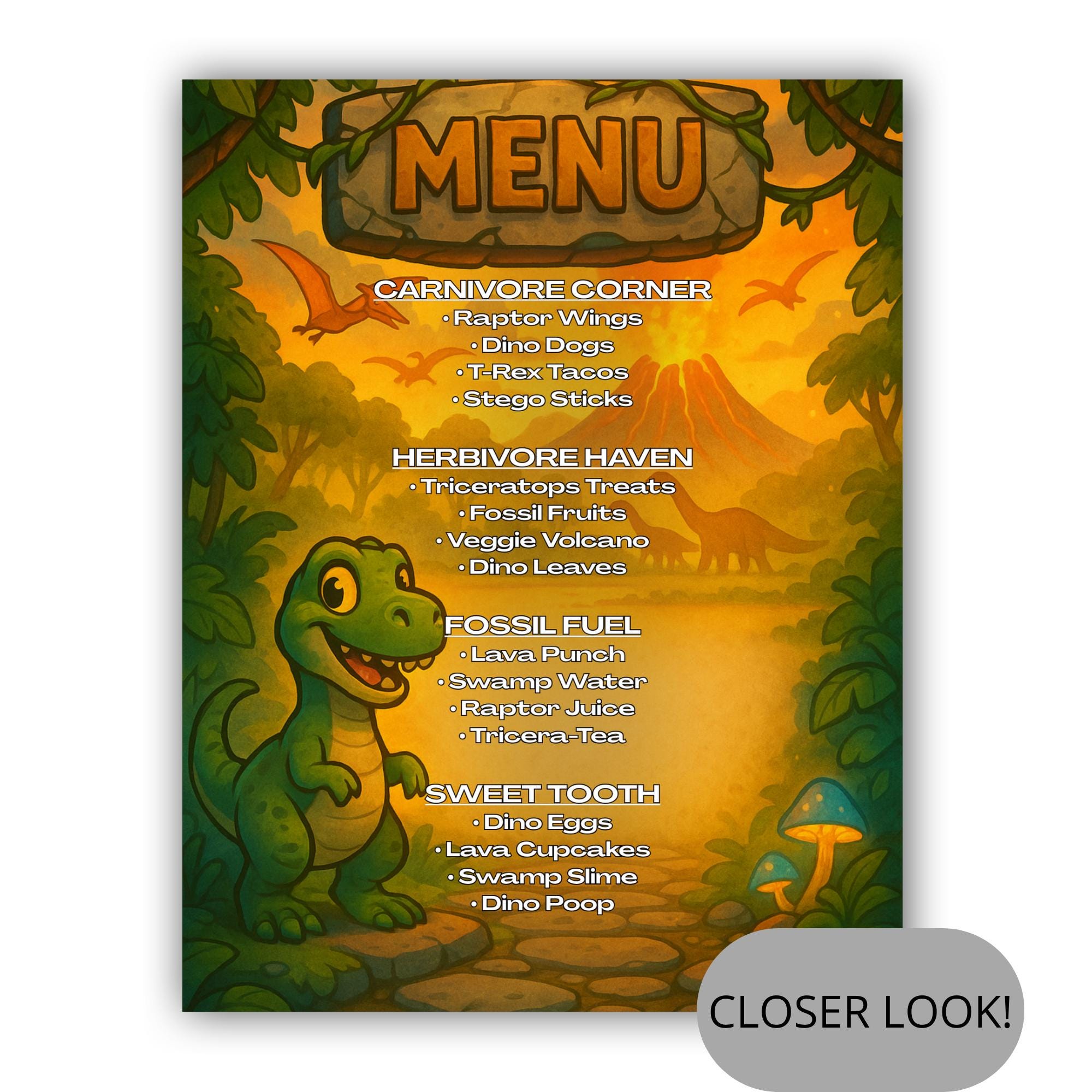 Editable Dinosaur Menu Template | Dino Party Food Sign | Printable ...