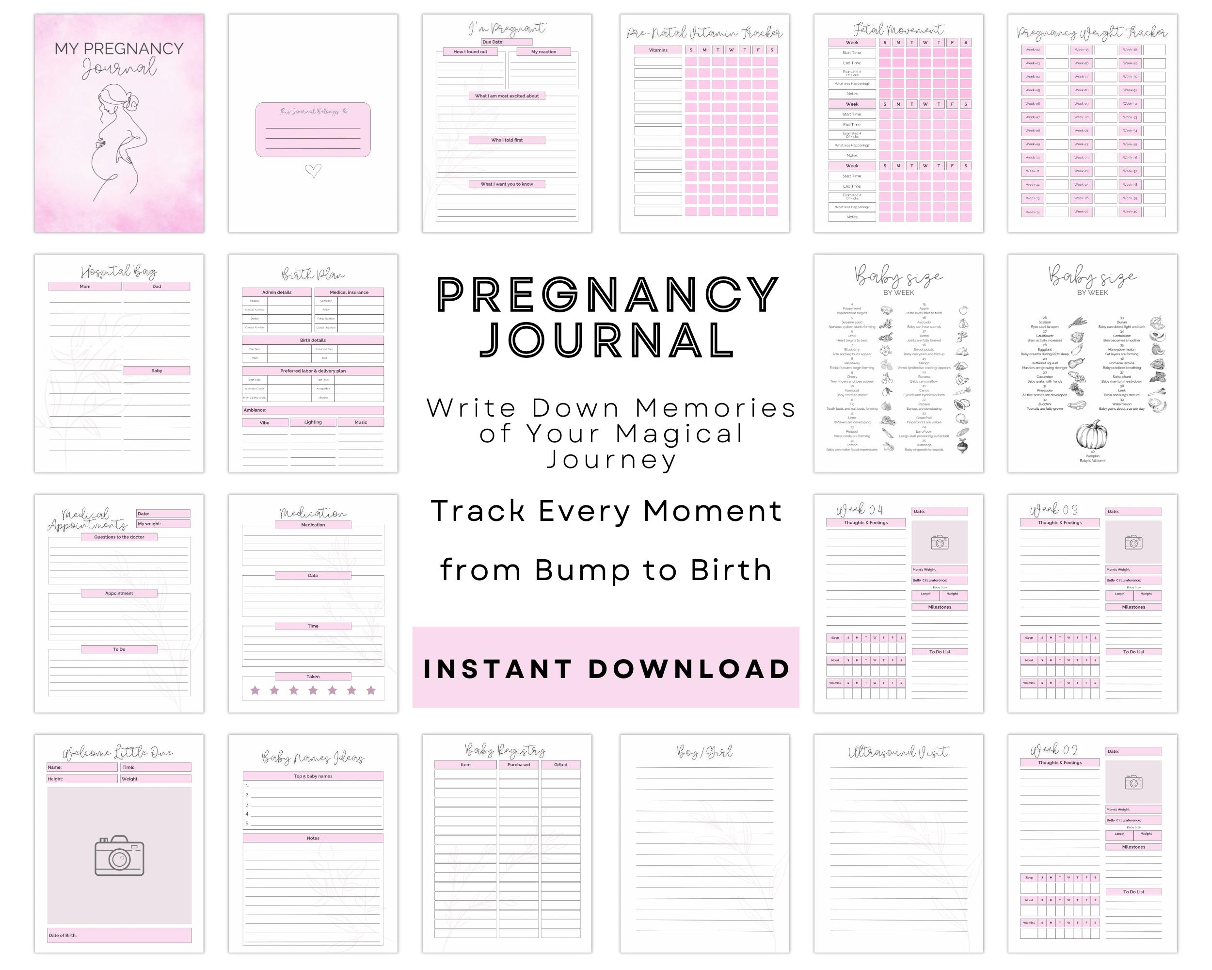 Pregnancy Journal Printable – Digital Pregnancy Planner PDF – Baby Bump ...