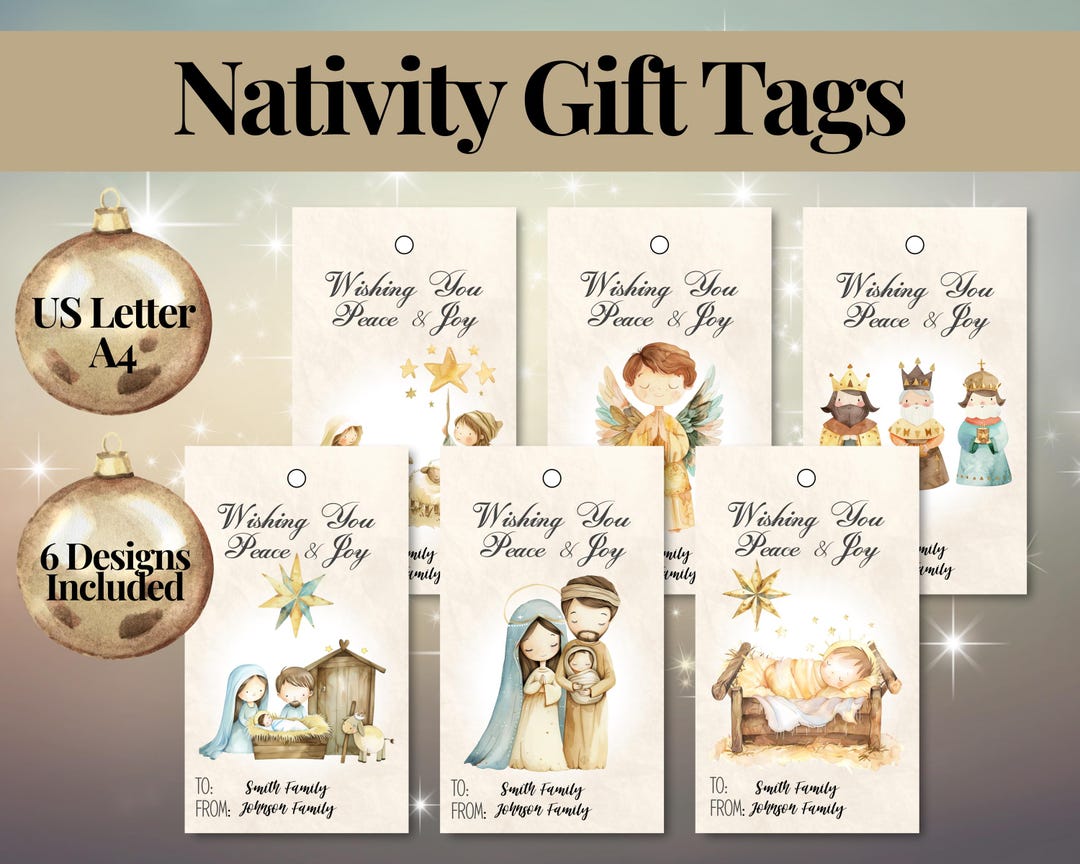 Nativity Scene Gift Tags Printable Christmas Gift Tags Watercolor ...