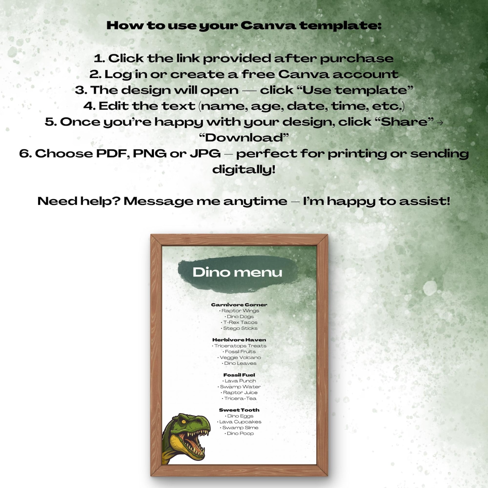 Editable Dinosaur Menu Template | Dino Party Food Sign | Printable ...