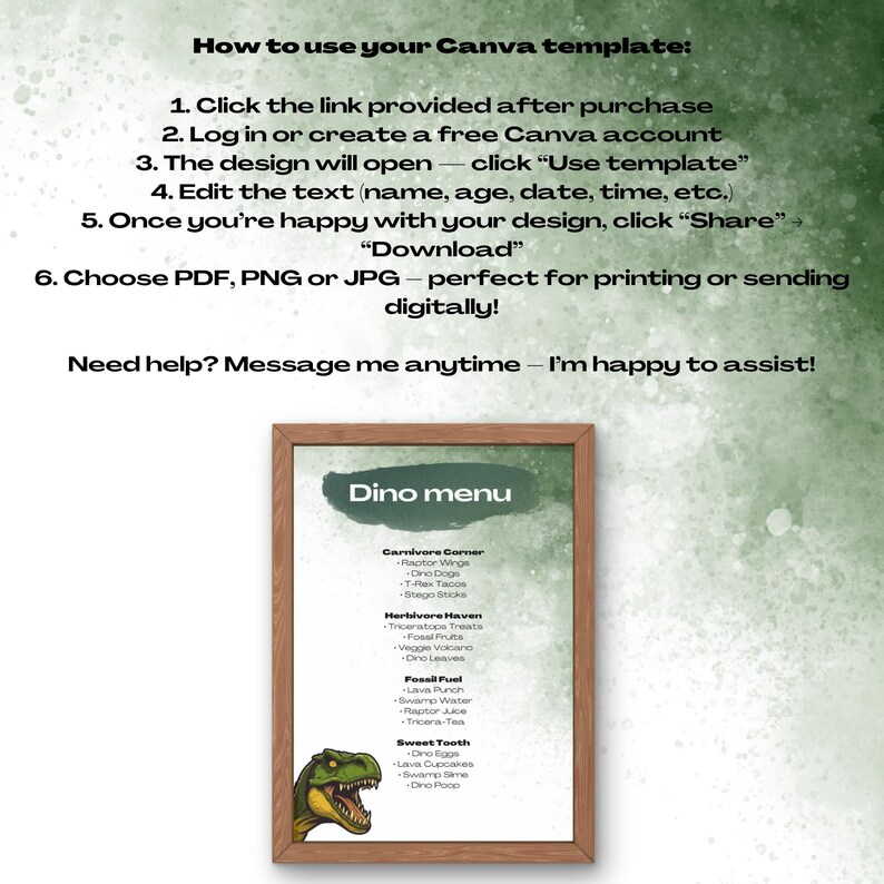 Editable Dinosaur Menu Template | Dino Party Food Sign | Printable ...