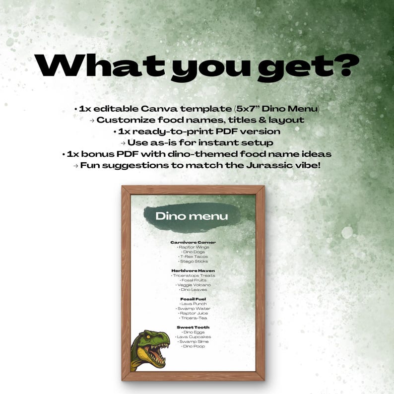 Editable Dinosaur Menu Template | Dino Party Food Sign | Printable ...