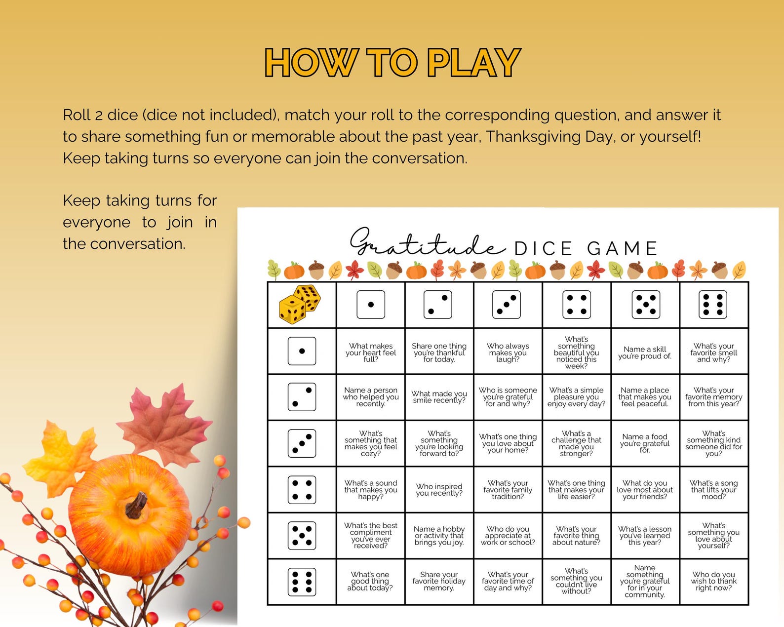 Gratitude Dice Game, Thanksgiving Icebreaker Game, Party Activity - Etsy