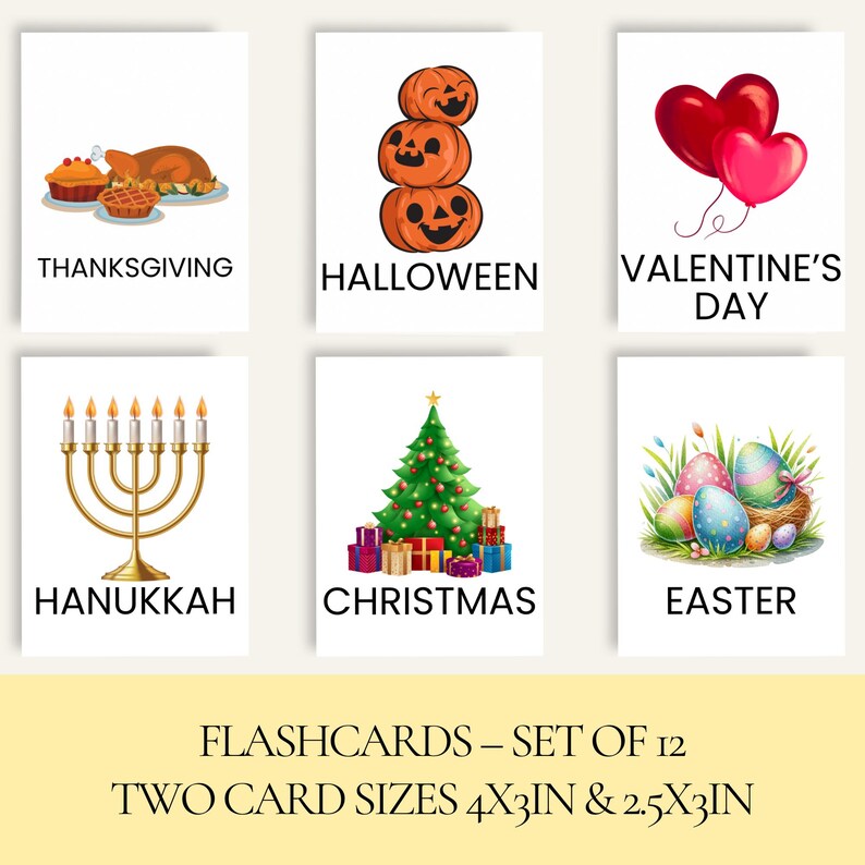 Holiday Flashcards for Kids – Printable Preschool Learning – 2 Sizes ...