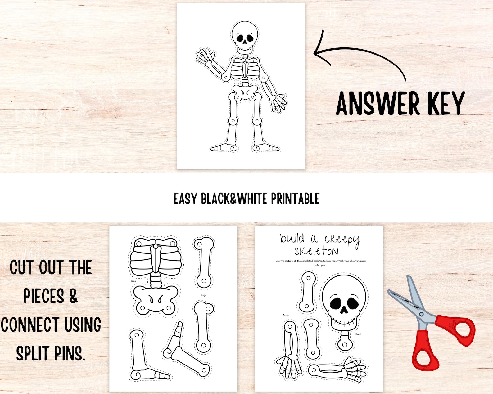 Build A Skeleton Craft Printable Halloween Activity for Kids Cut and ...