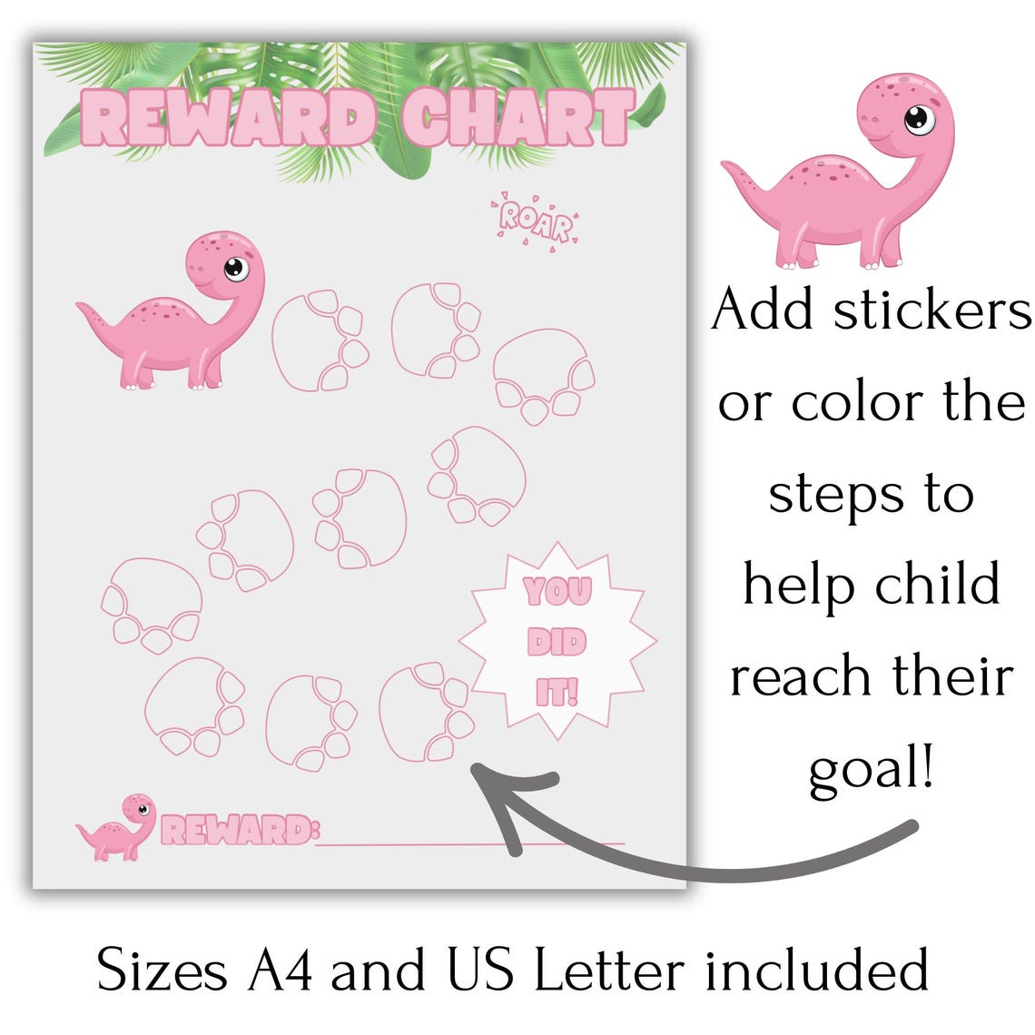 Dinosaur Reward Chart for Kids Printable Behavior Chart Toddler Sticker ...