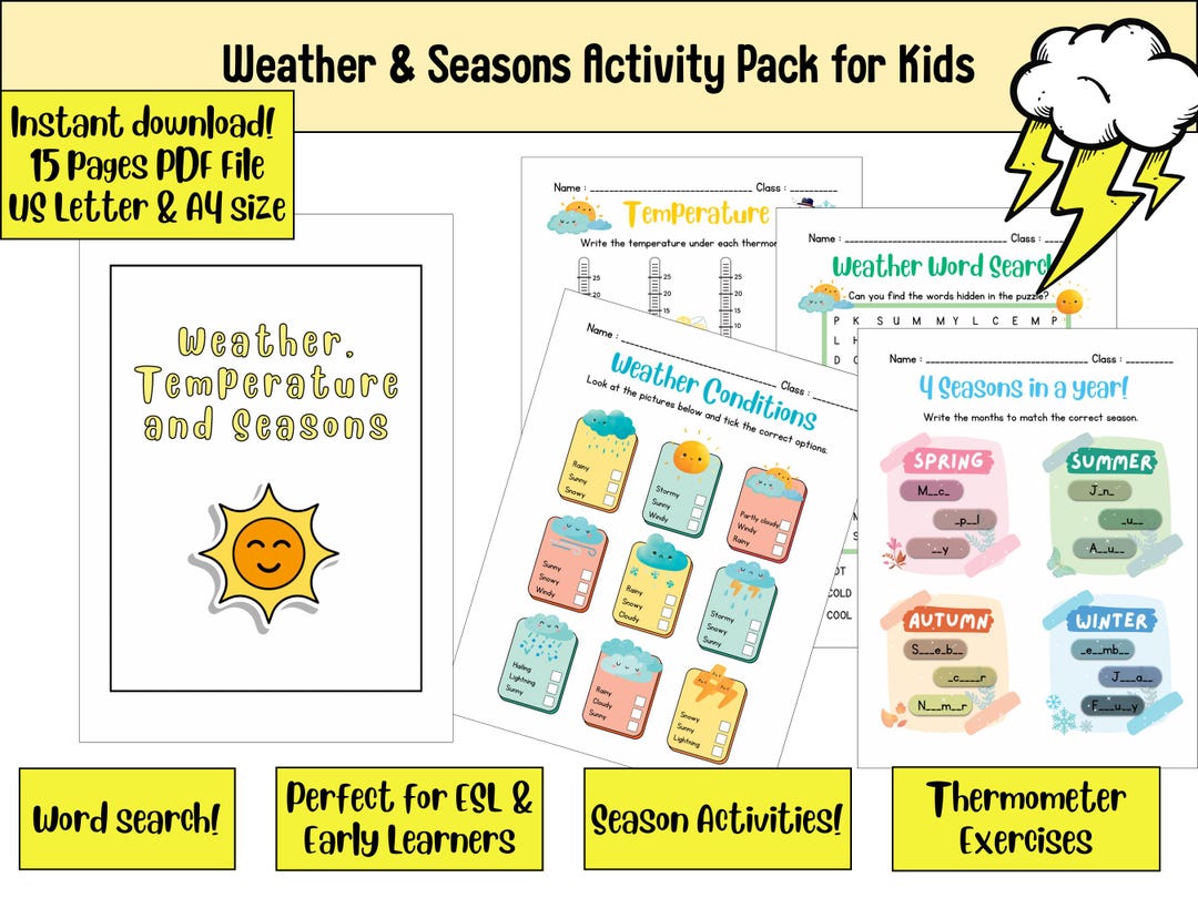 Weather and Seasons Morning Menu Bundle Printable Learning Activities ...