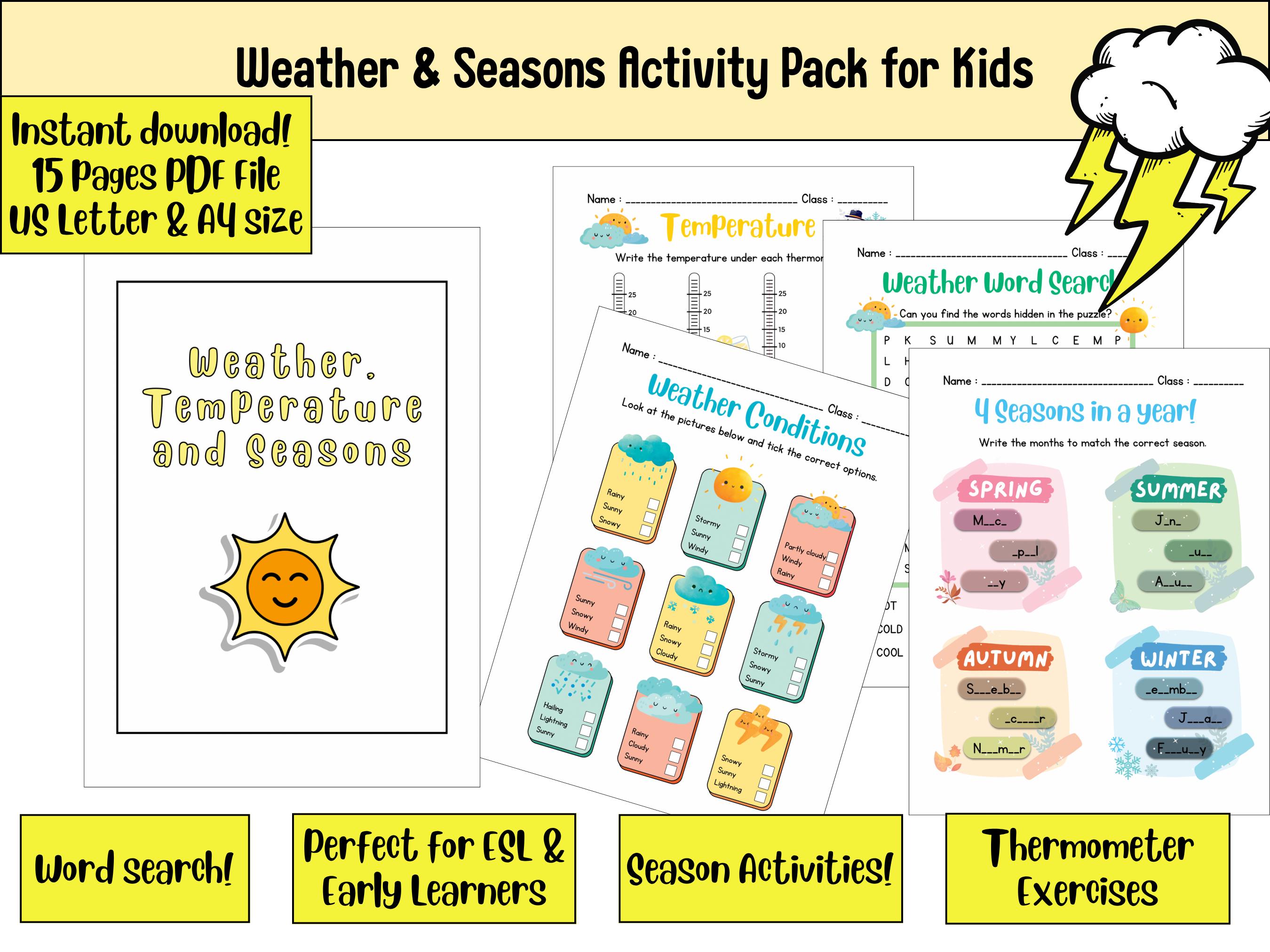Weather and Seasons Morning Menu Bundle Printable Learning Activities ...