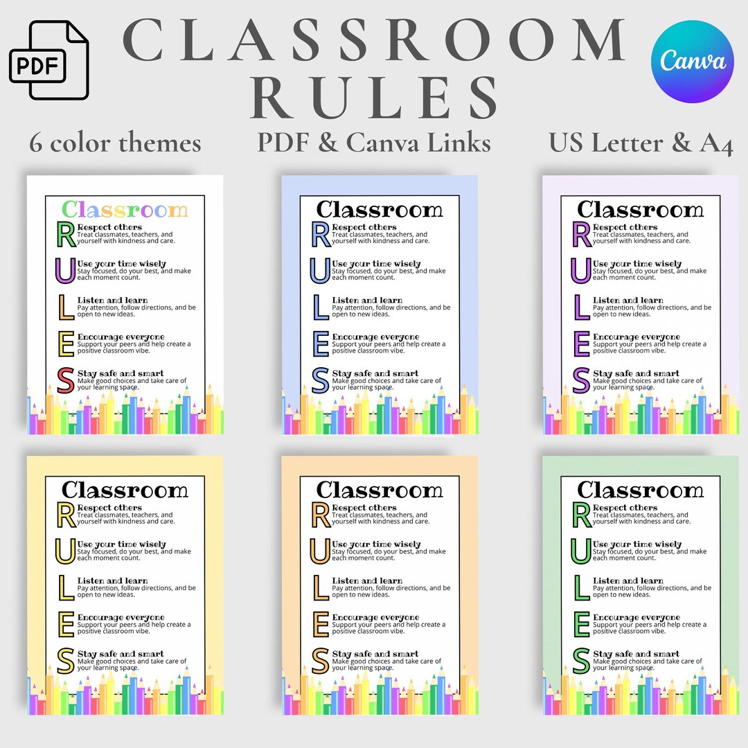 Classroom Rules Sign, Preschool Rules, Classroom Banner, Rainbow Colors ...